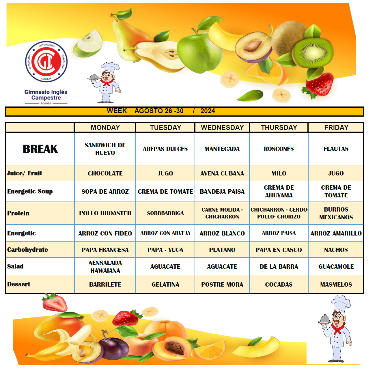Menú - Gimnasio Inglés Campestre